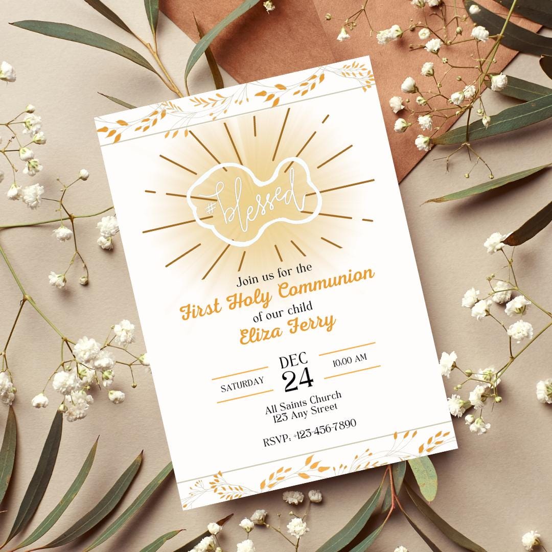 First Communion #blessed Celebration Editable Canva Invitation Template ...