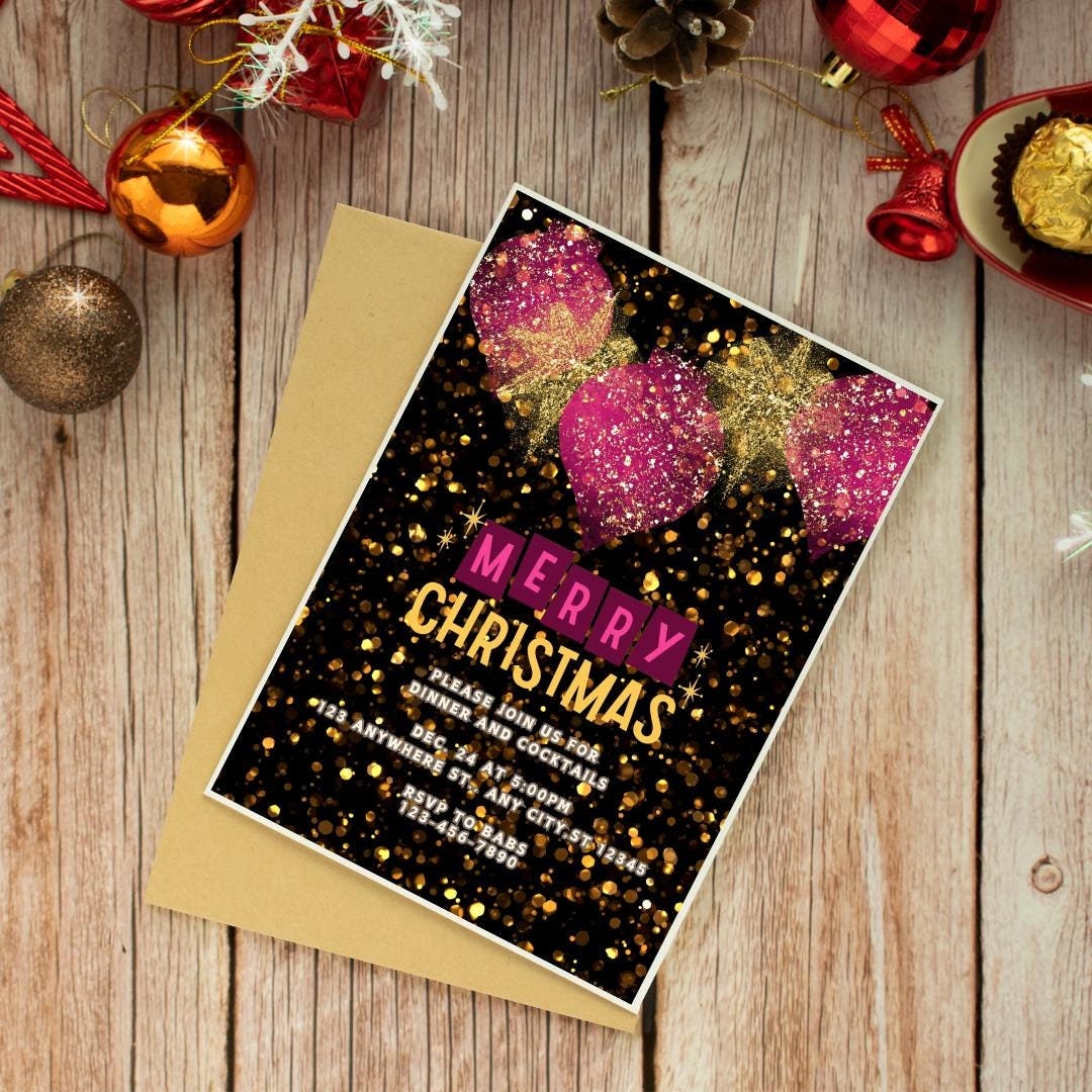 Kitsch Christmas Editable Invitation Template - Etsy