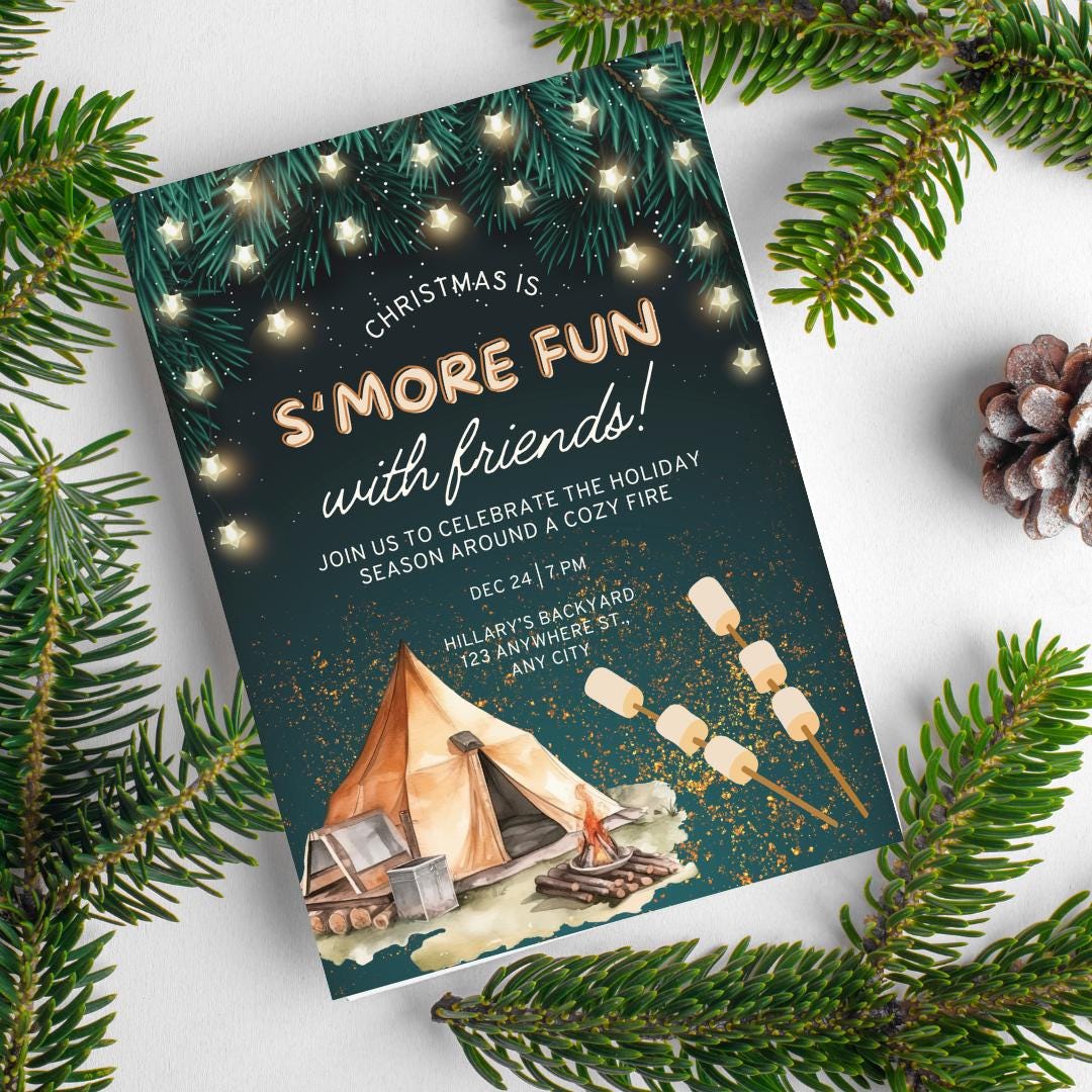 Campfire Christmas Editable Invitation Template S'mores Party for ...