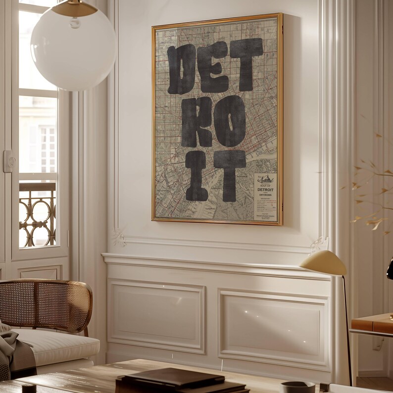 Detroit Map Wall Art, Detroit Michigan Print Poster, Vintage Map Print ...
