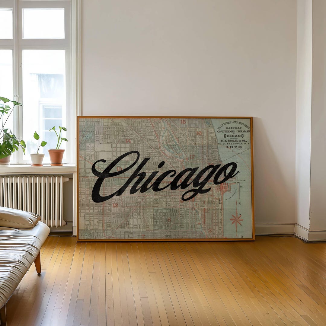 Chicago Map Horizontal Wall Art, Chi Print Poster, Vintage Chicago ...