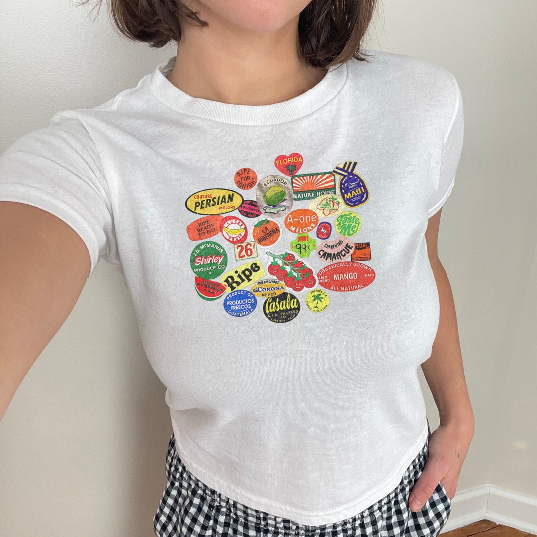 Fruit Sticker Baby Tee, Y2k Baby Tee, Cute Baby Tee, Women Baby Tee ...