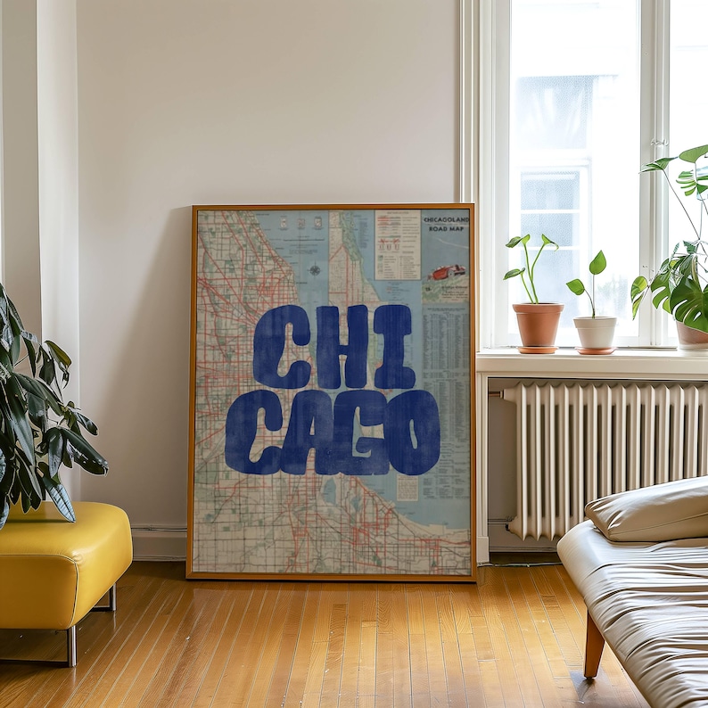 Chicago Wall Art, Chi Print Poster, Vintage Chicago Map Print ...