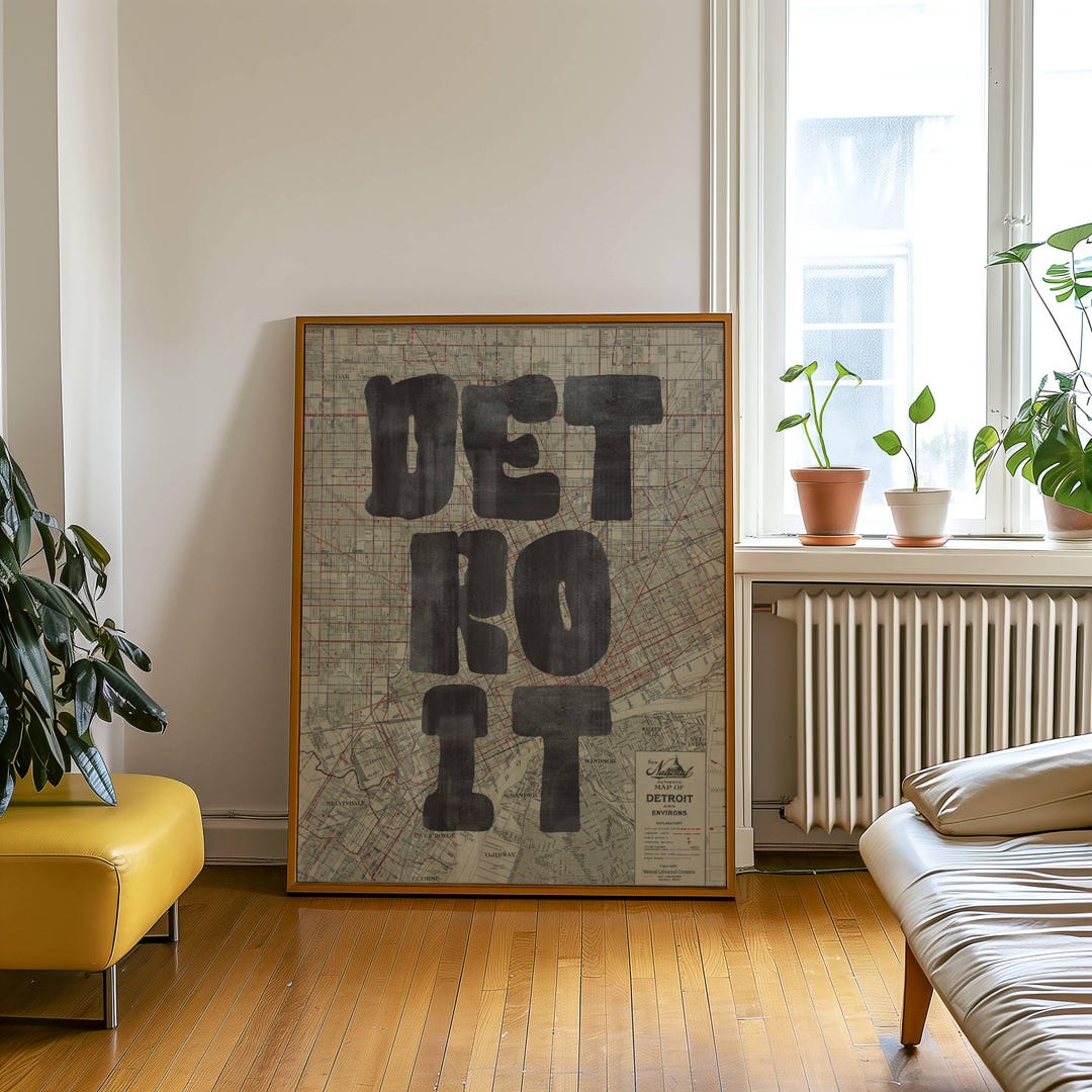 Detroit Map Wall Art, Detroit Michigan Print Poster, Vintage Map Print ...
