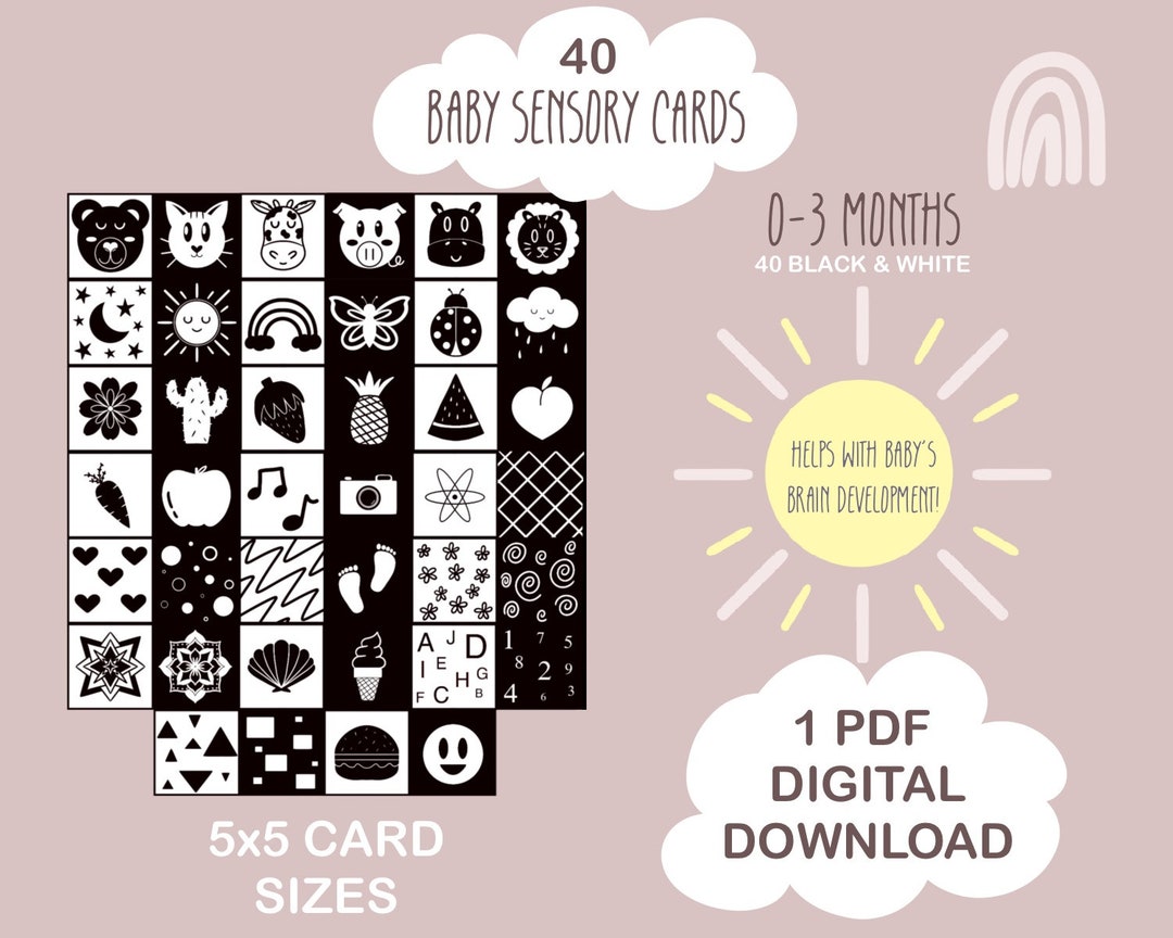 40 High Contrast Black and White Baby Sensory Cards - Etsy