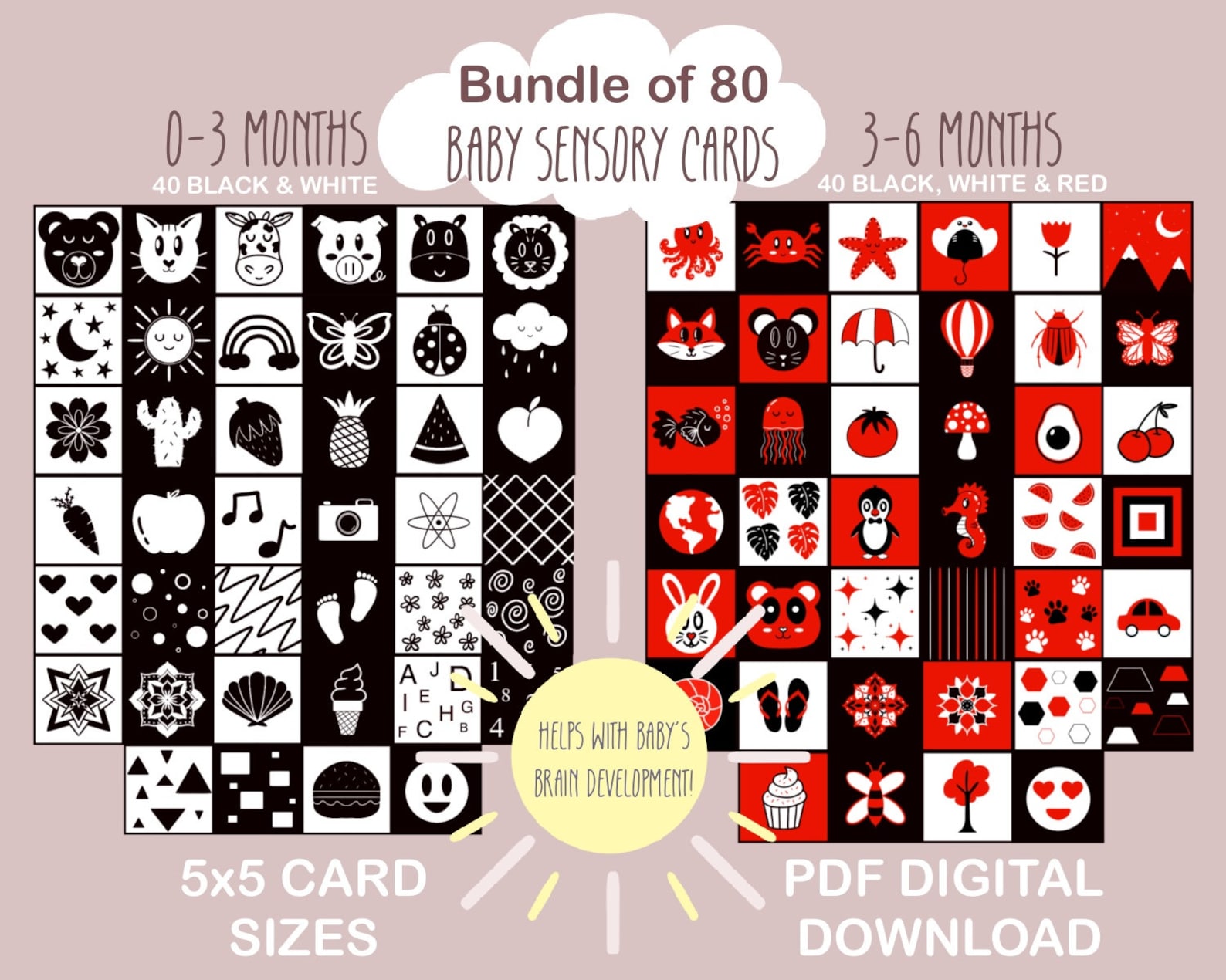 80 High Contrast Baby Sensory Cards Bundle - Etsy