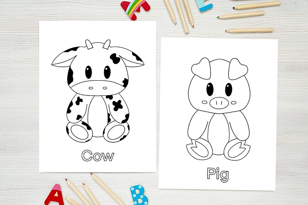 6 Cute Hand Drawn Animal Coloring Pages - Etsy