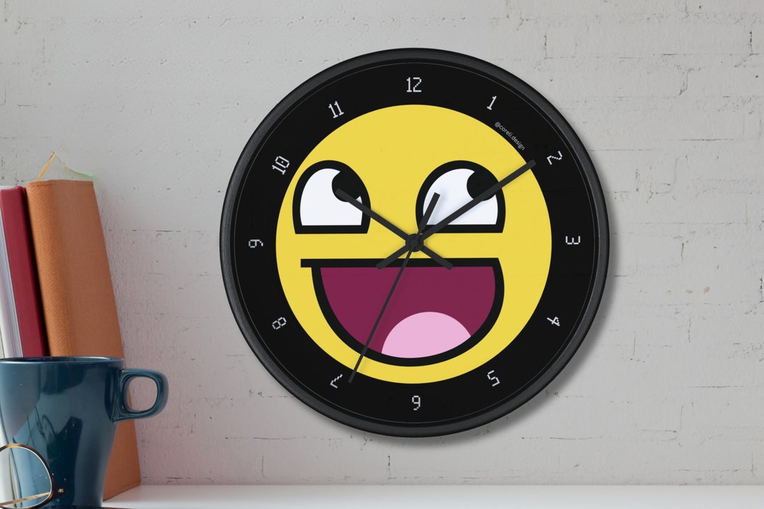 Nerdy Cheer Clock Emoji Smile Wall Clock Yellow Wall Clock - Etsy