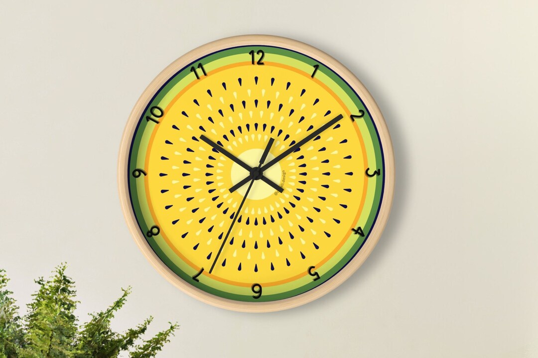Yellow Watermelon Clock, Melon Wall Clock, Yellow Clock for Kitchen ...