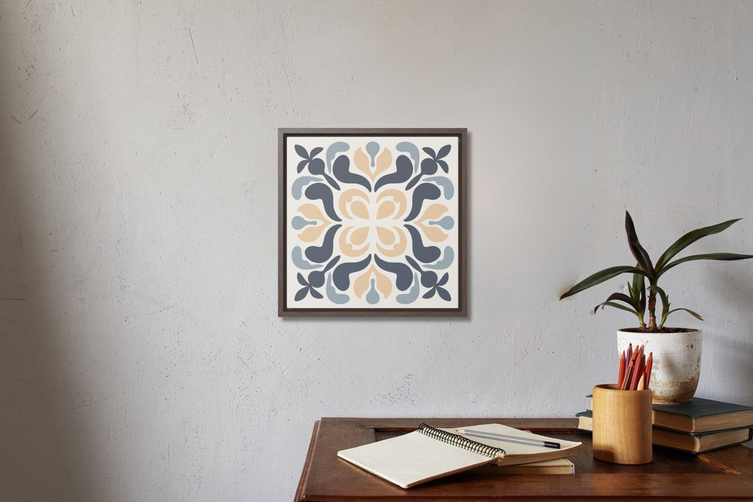 Yellow and Blue Moroccan Wall Tiles Framed Canvas, Portuguese Wall ...