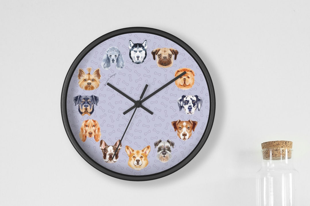 Dogs Wall Clock, Dog Portrait Clock, Pets Wall Clock, Cute Dogs Clock ...