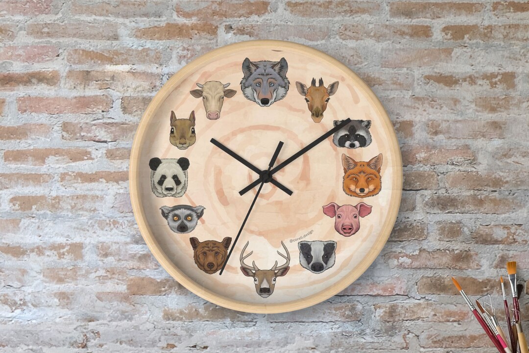 Wild Spirit Wall Clock, Animals Portrait Clock, Wild Farm Animals ...
