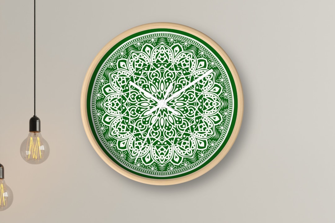Mandala Harmony Wall Clock, Green Mandala Wall Clock, Zen Mandala Clock ...