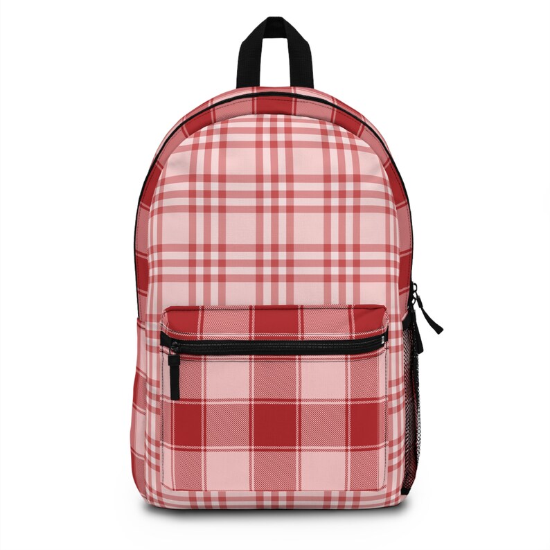 Plaid Backpack | Check Flannel Print Bag | Pink and Red | Waterproof - Etsy