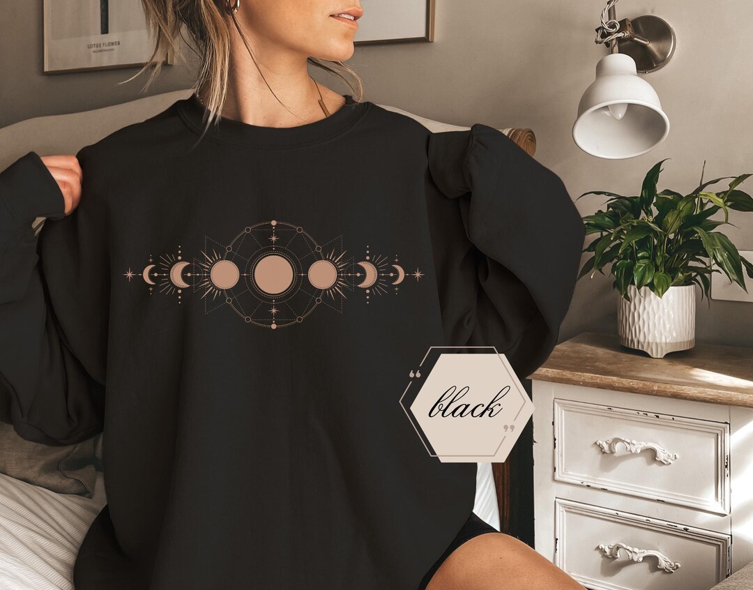 Celestial Sweatshirt Moon Phase Art, Mystical Moon Sweater, Boho Moon ...