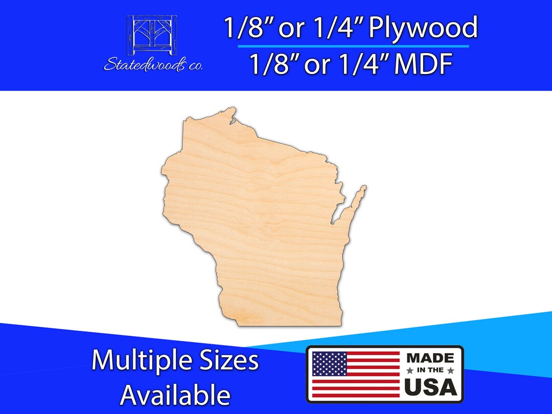 Wisconsin State Cutout | Unfinished Plywood or MDF Laser Cut Shape | 1/ ...
