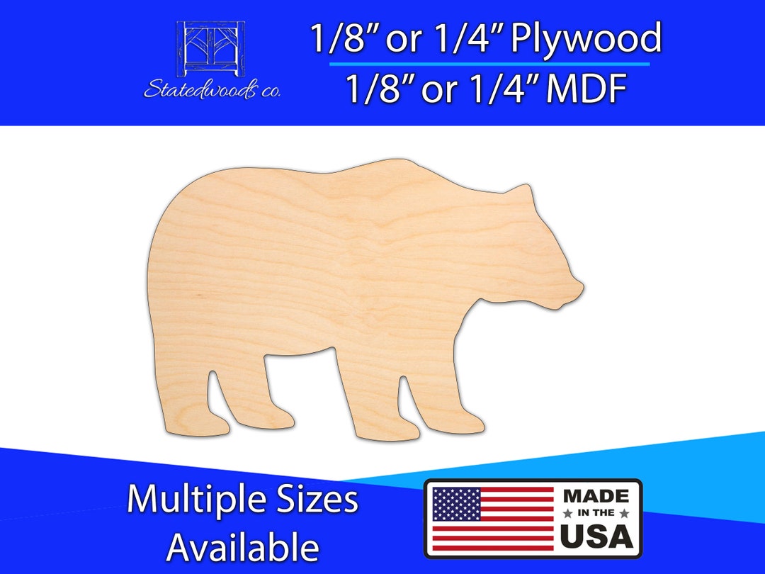 Grizzly Bear Animal Cutout | Unfinished Plywood or MDF Craft Laser Cut ...
