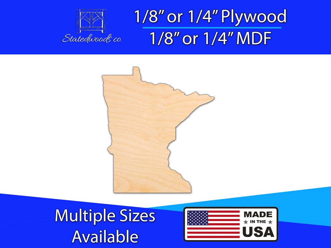 Minnesota State Cutout | Unfinished Plywood or MDF Laser Cut Shape | 1/ ...