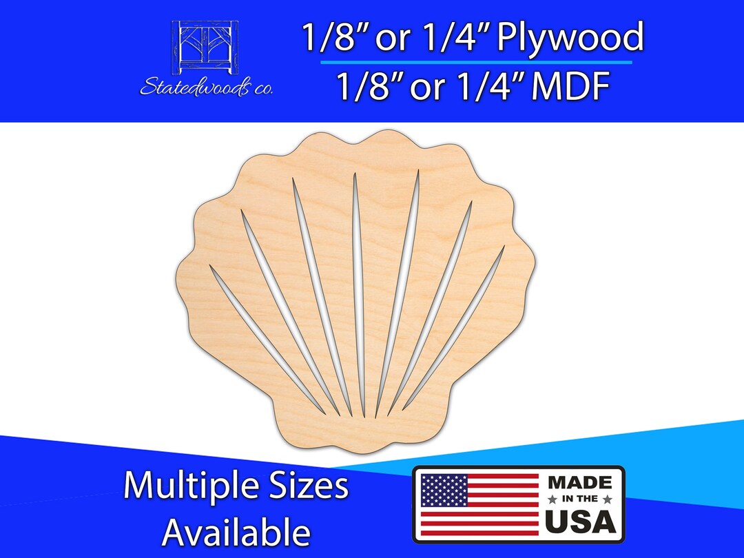 Scallop Seashell Beach Cutout | Unfinished Plywood or MDF Craft Laser ...