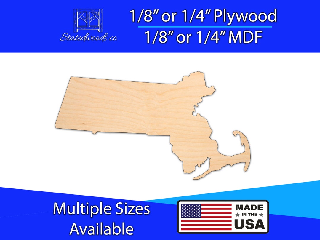 Massachusetts State Cutout | Unfinished Plywood or MDF Laser Cut Shape ...