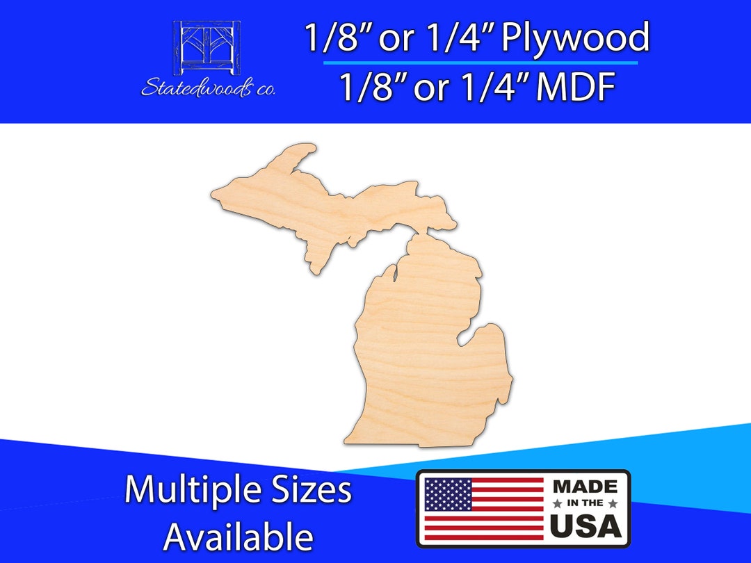Michigan State Cutout | Unfinished Plywood or MDF Laser Cut Shape | 1/8 ...