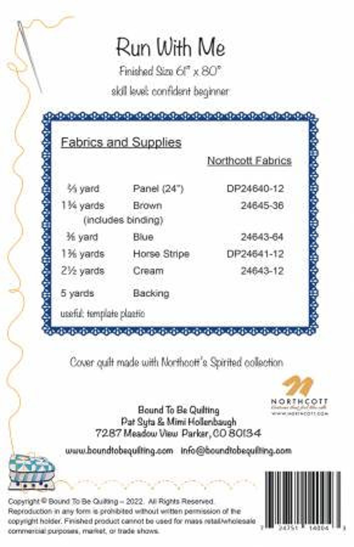 Run With Me Quilt PATTERN by Bound to Be Quilting BTBQ291 Panel ...