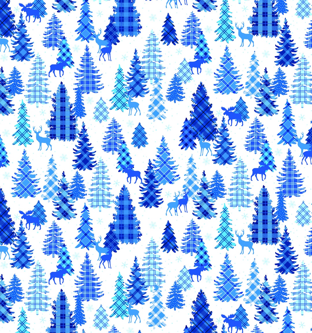 Winter Farm House Plaid by Benartex White and Blue Plaid Forest (14396 ...