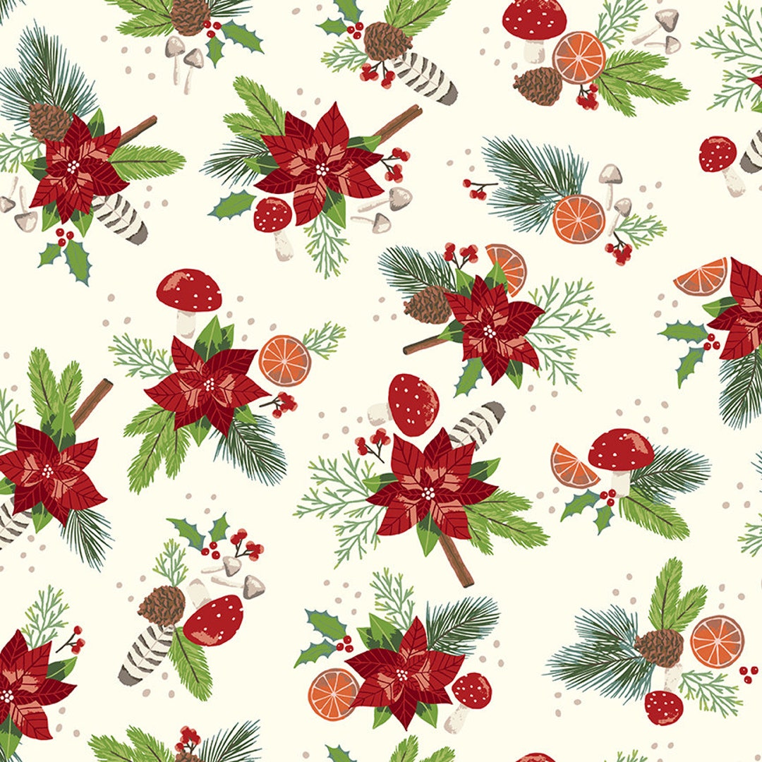 Yuletide Forest by Riley Blake Designs Poinsettia Toss on Cream (C13540 ...