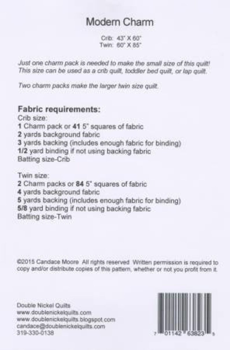 Modern Charm Quilt PATTERN by Double Nickel Quilts Charm Pack Friendly ...