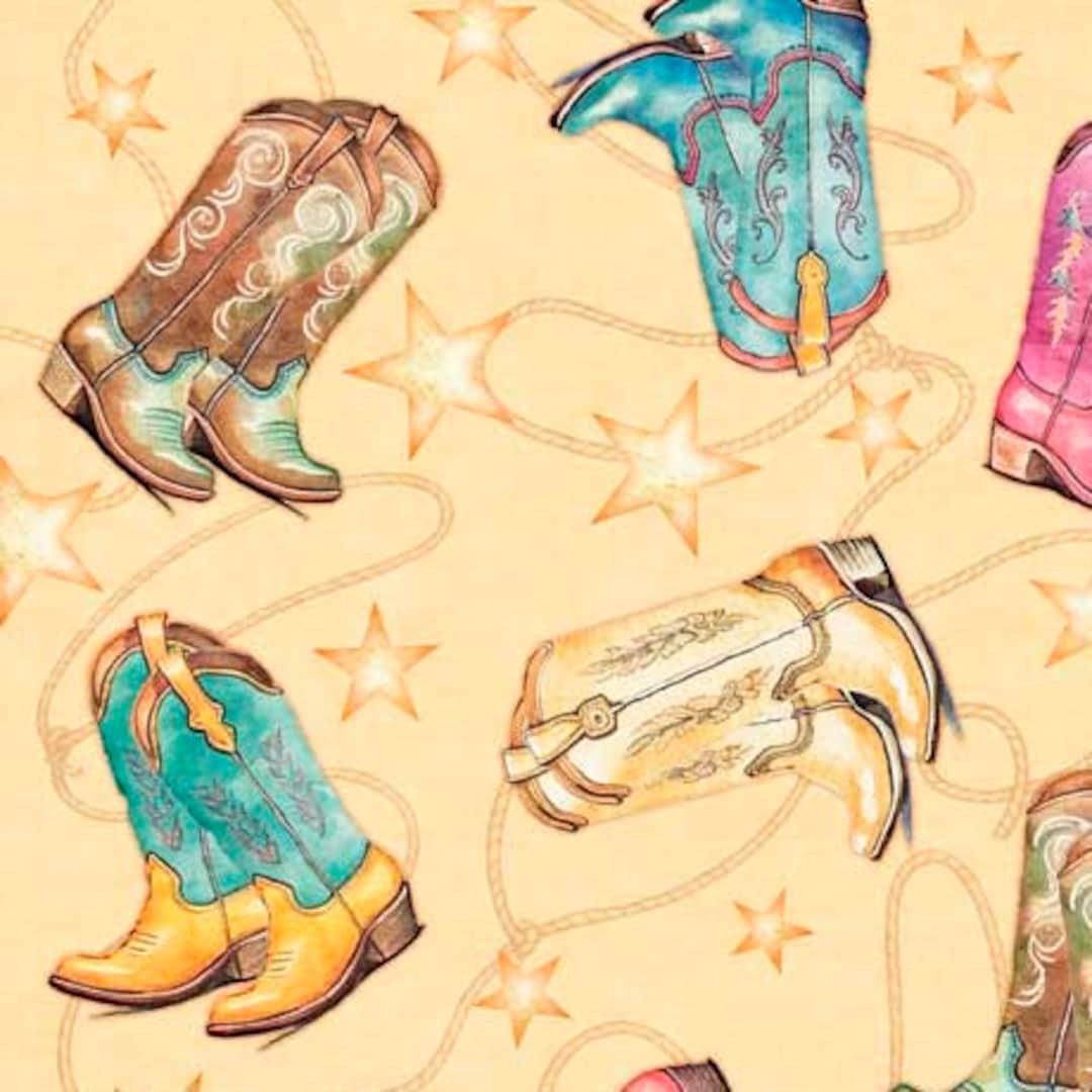 Hey Cowgirl by QT Fabrics Cowboy Boots Toss (30368 S) Sold by the Half ...