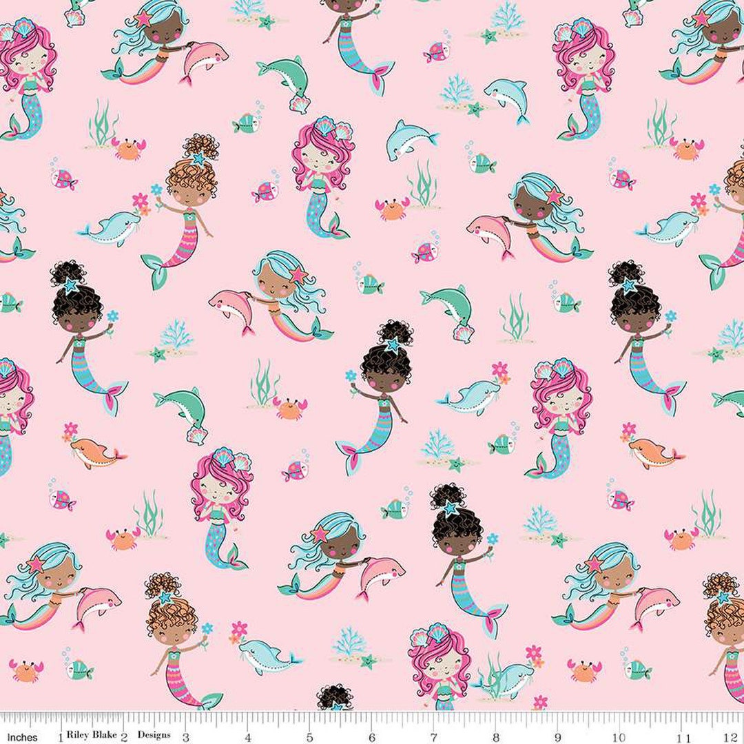 Mer-mazing by Riley Blake Designs Mermaids on Pink Background (C14190 ...