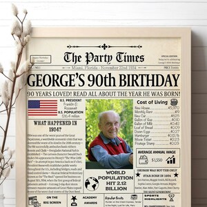 90th Birthday Newspaper Poster USA A4, Custom 90th Birthday Gift for ...