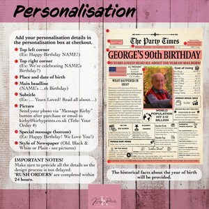 90th Birthday Newspaper Poster USA A4, Custom 90th Birthday Gift for ...