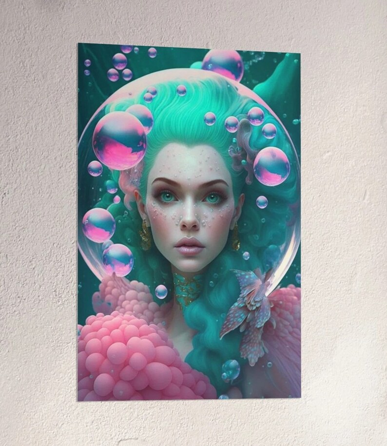 Green Mermaid & Pink Sponge Anemones Premiere Matte Poster Water Nymph ...