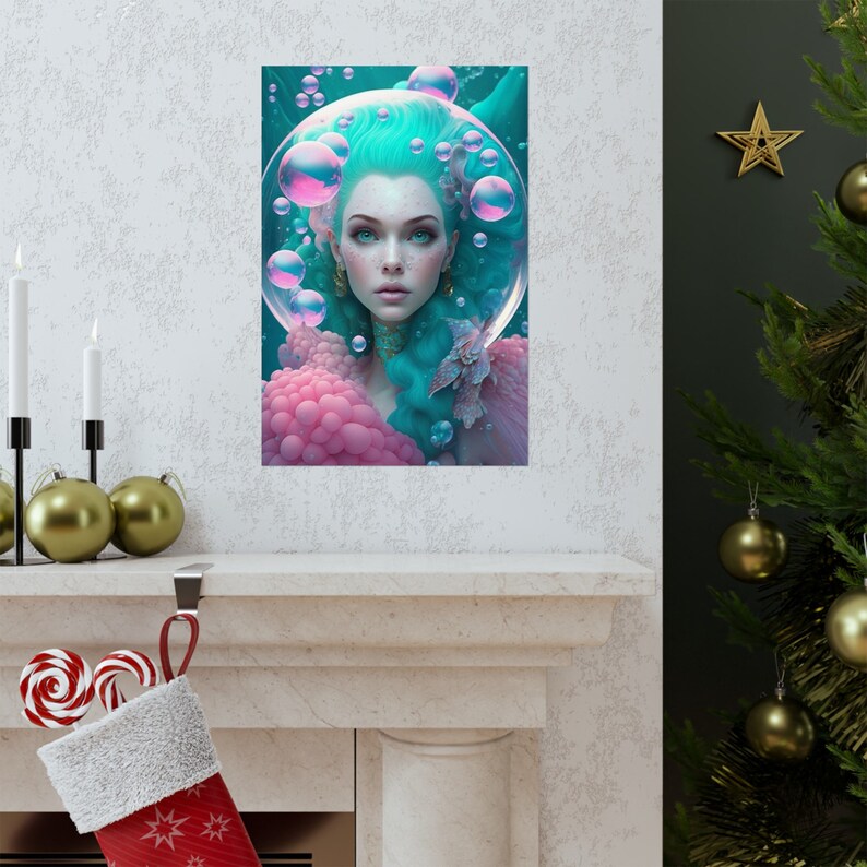 Green Mermaid & Pink Sponge Anemones Premiere Matte Poster Water Nymph ...