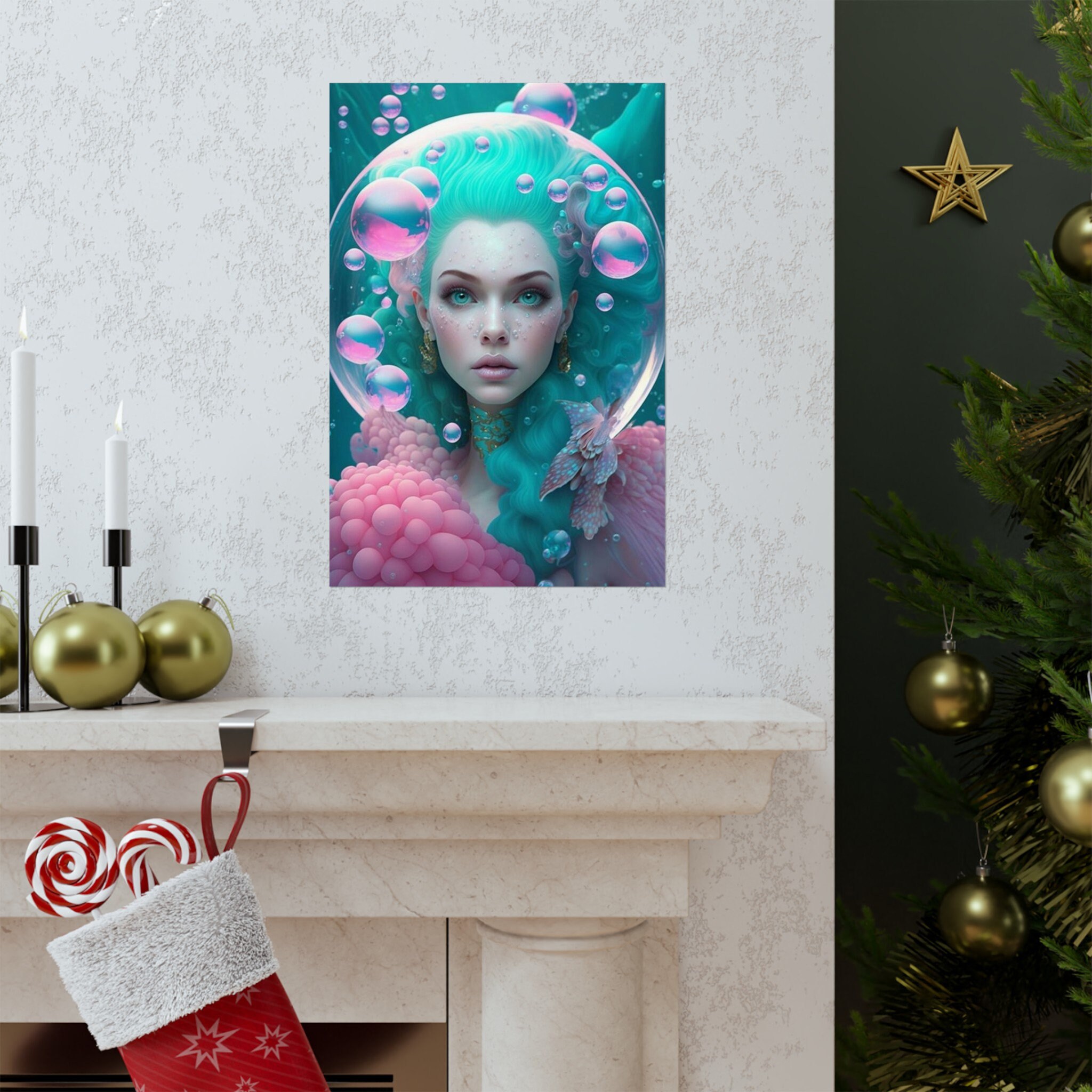 Green Mermaid & Pink Sponge Anemones Premiere Matte Poster Water Nymph ...
