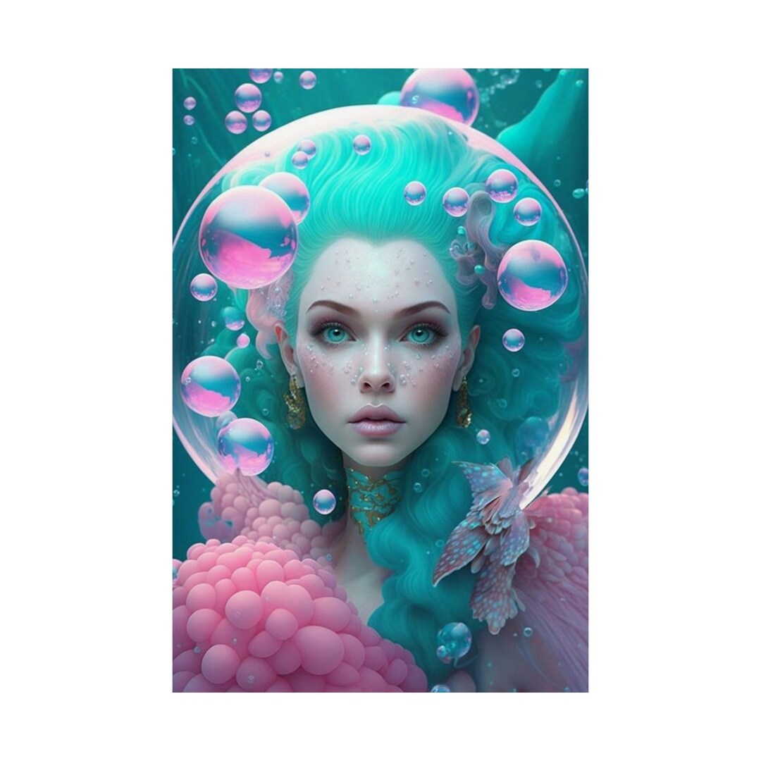 Green Mermaid & Pink Sponge Anemones Premiere Matte Poster Water Nymph ...