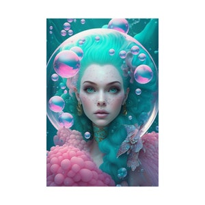Green Mermaid & Pink Sponge Anemones Premiere Matte Poster Water Nymph ...