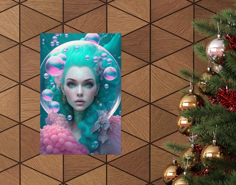 Green Mermaid & Pink Sponge Anemones Premiere Matte Poster Water Nymph ...