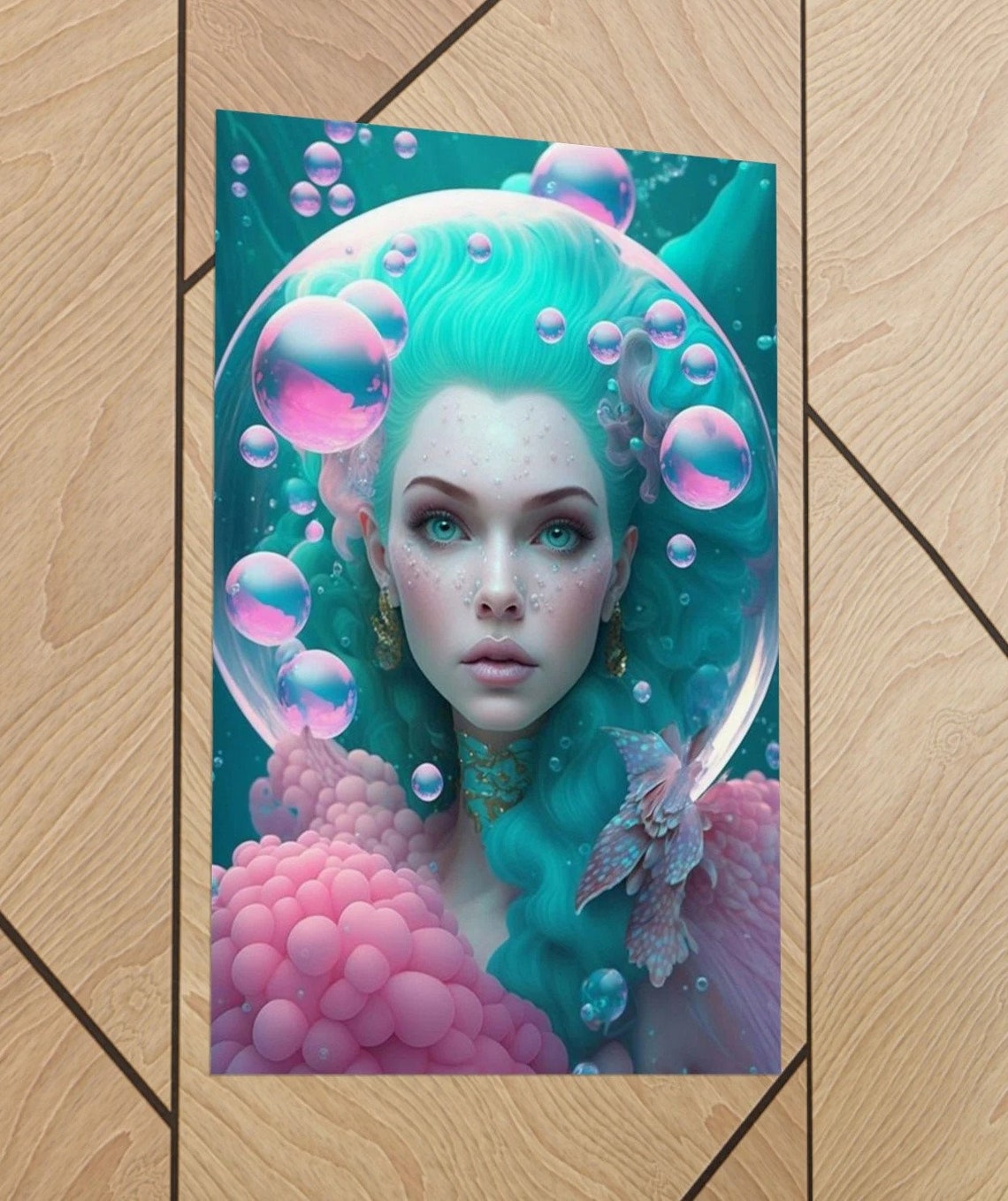 Green Mermaid & Pink Sponge Anemones Premiere Matte Poster Water Nymph ...