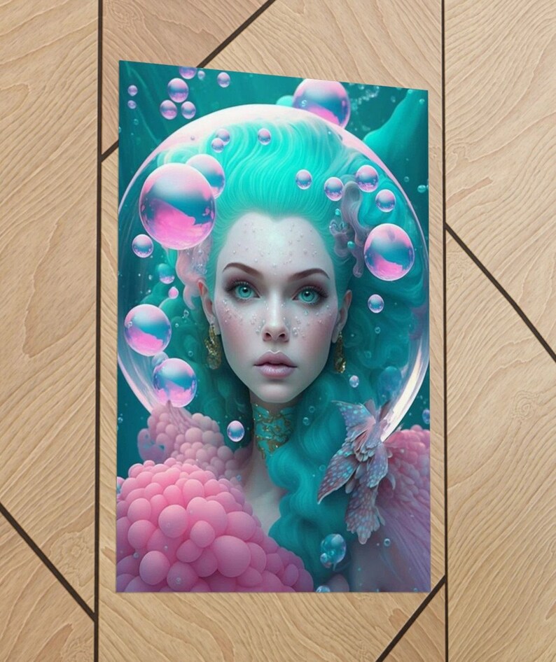Green Mermaid & Pink Sponge Anemones Premiere Matte Poster Water Nymph ...