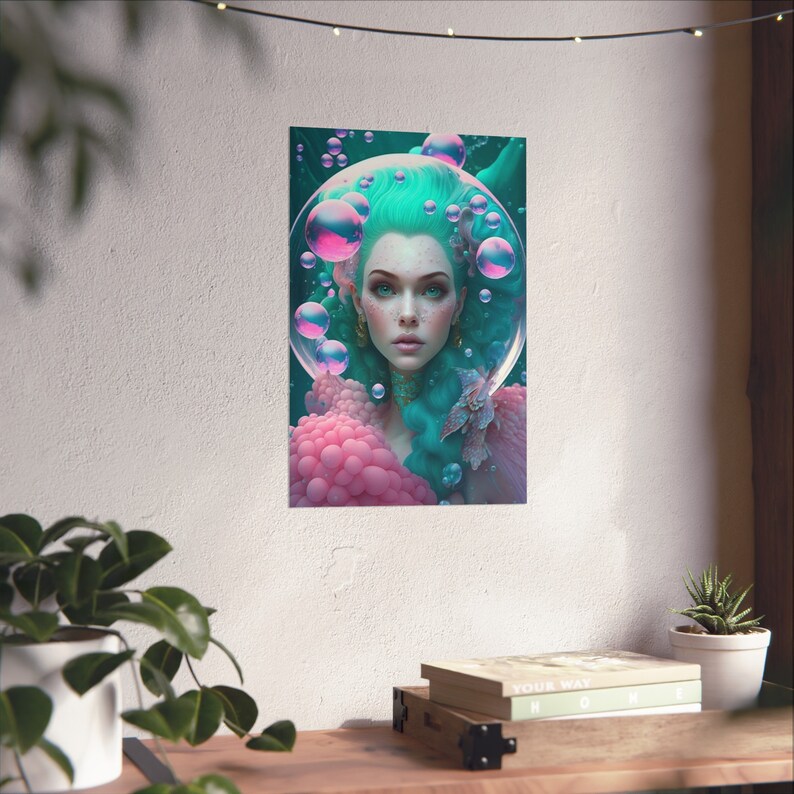 Green Mermaid & Pink Sponge Anemones Premiere Matte Poster Water Nymph ...