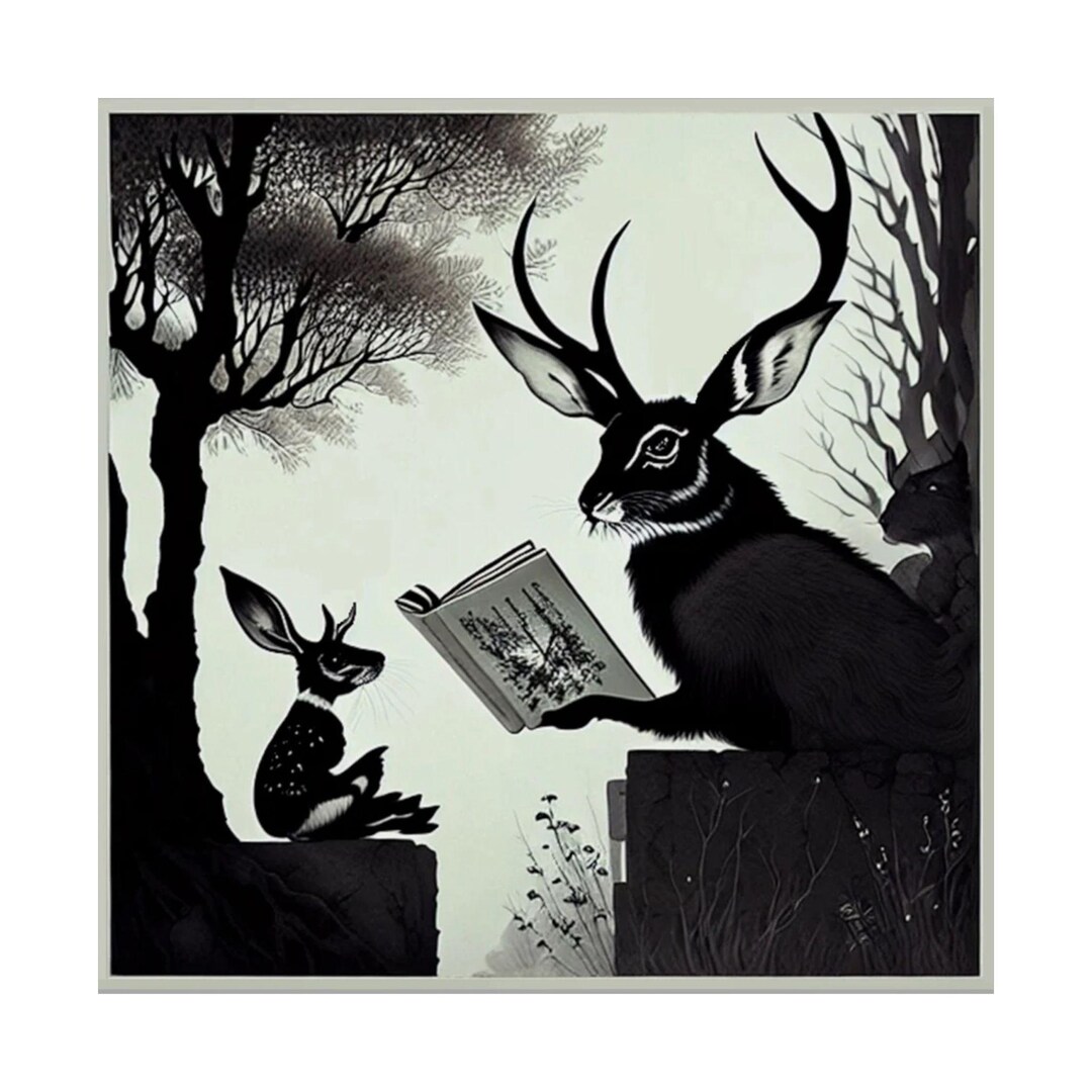 Jackalope Reading to Young Jackalope Premium Matte Poster Mythical ...