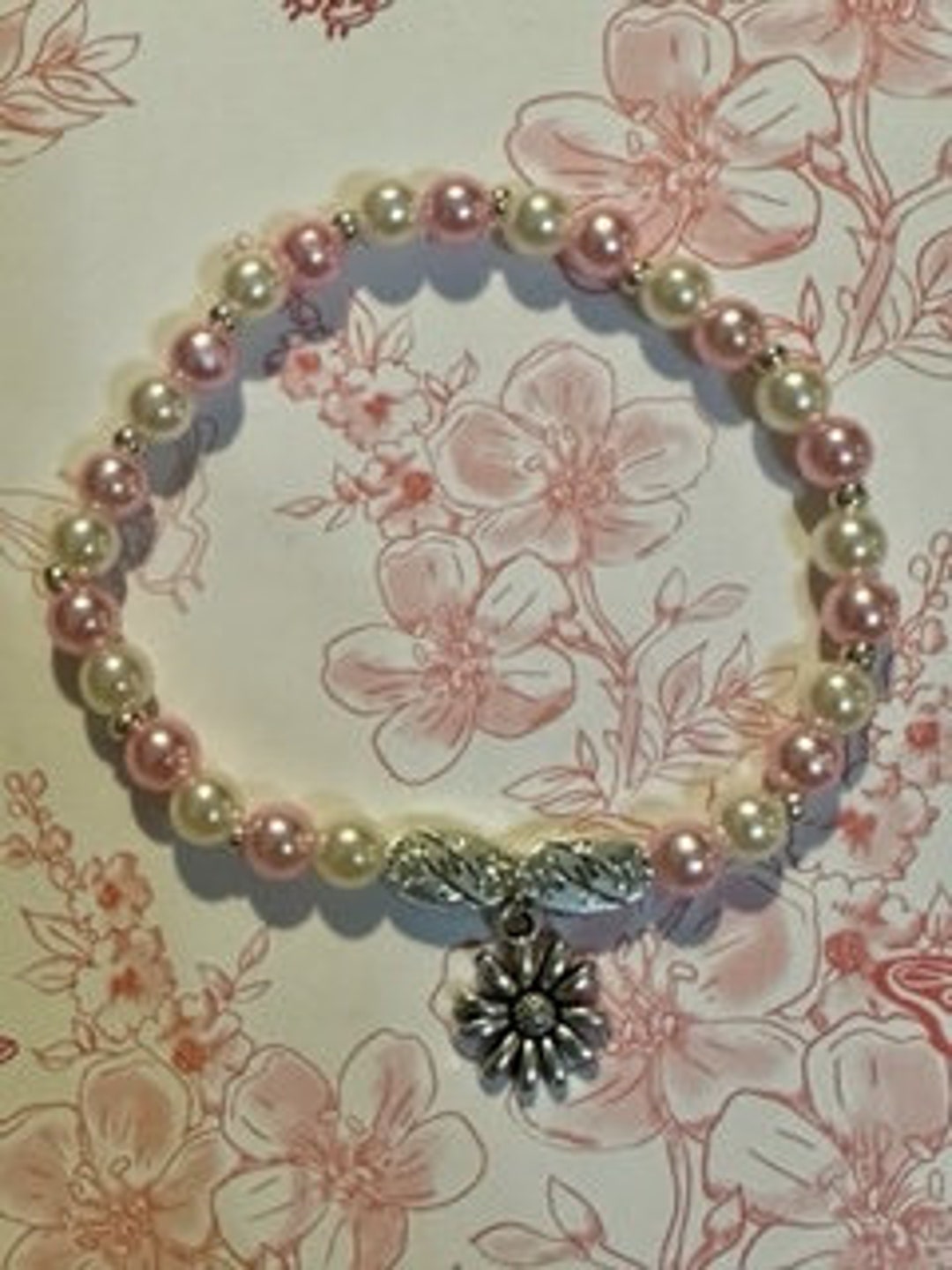 Blush and Cream Colored Pearlized Beads With Oval Flower and Hanging ...