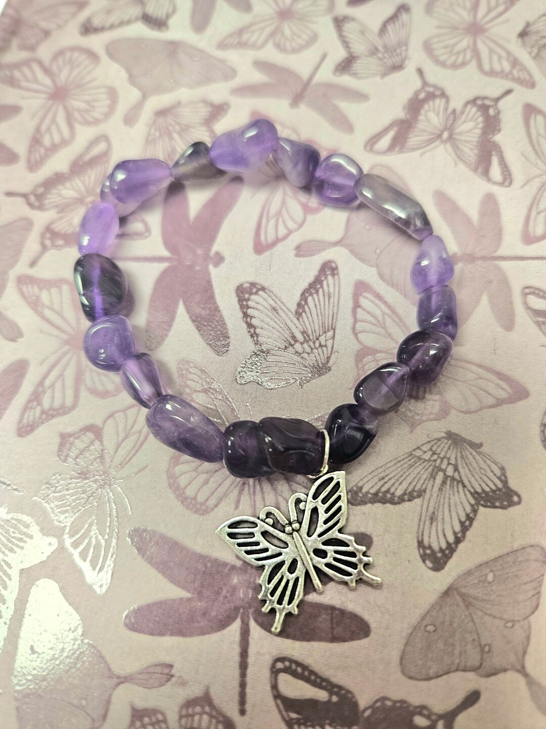 Genuine Amythest Bracelet With Butterfly Charm! - Etsy
