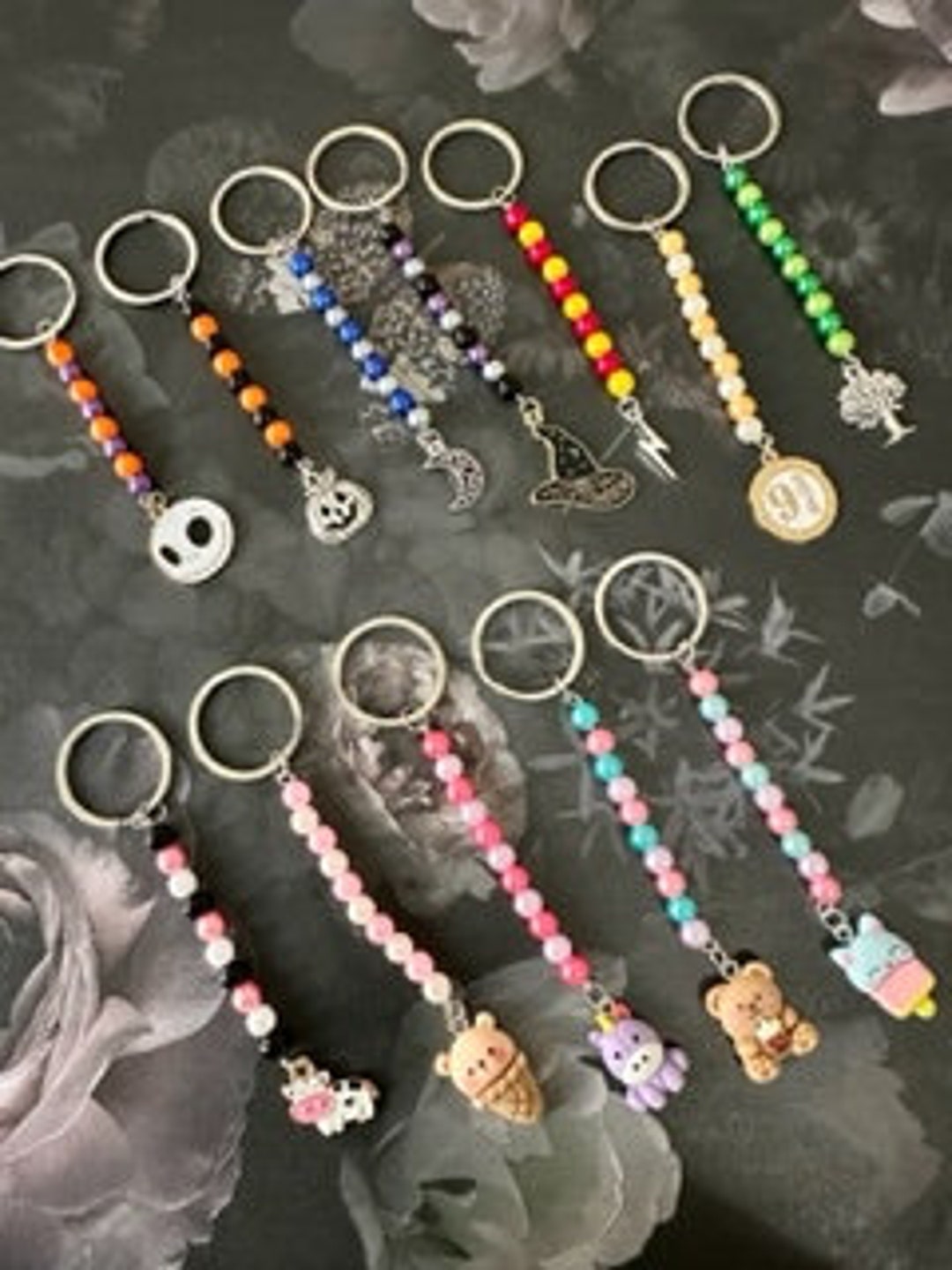 Character Beaded Keychains With Acrylic Beads and Charm! - Etsy
