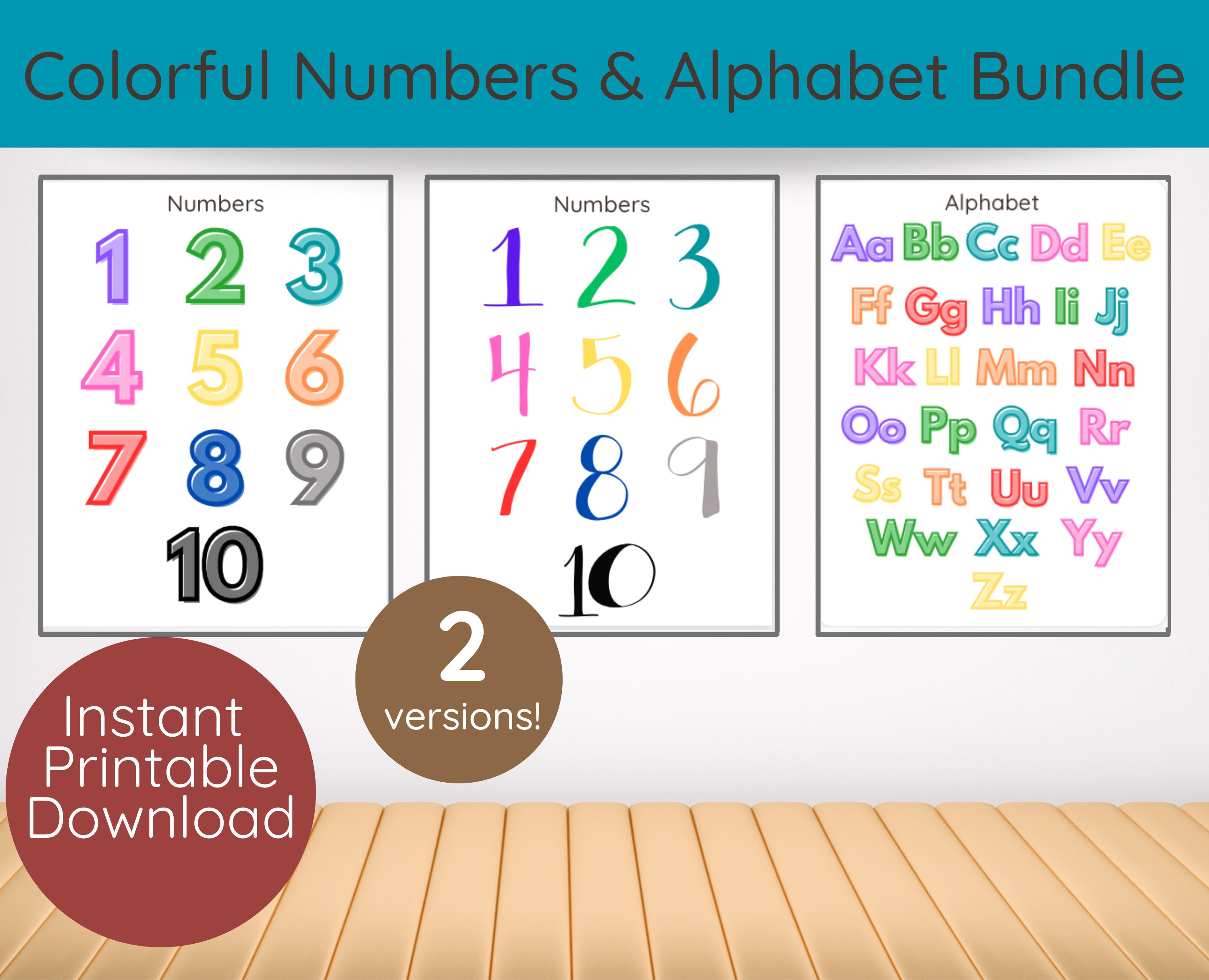Colorful Bundle Numbers Alphabet Poster Homeschool Classroom Education ...
