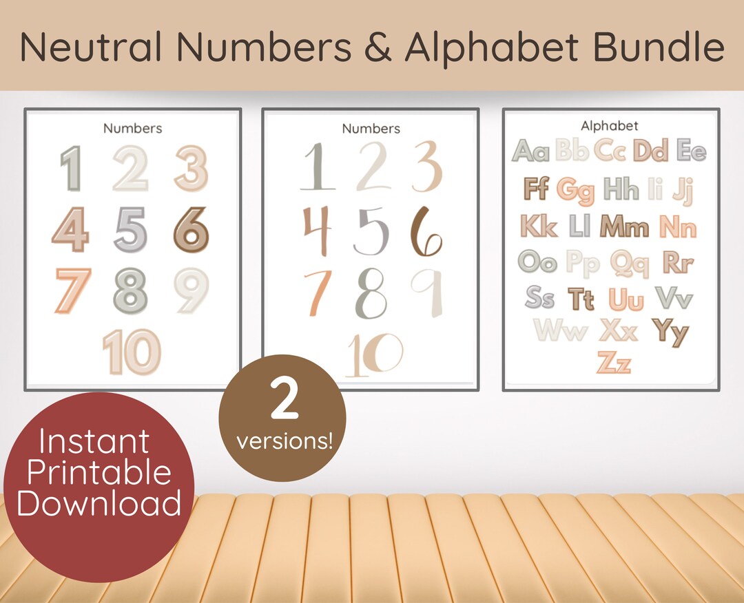 Numbers Alphabet Bundle Neutral Poster Homeschool Education Classroom ...