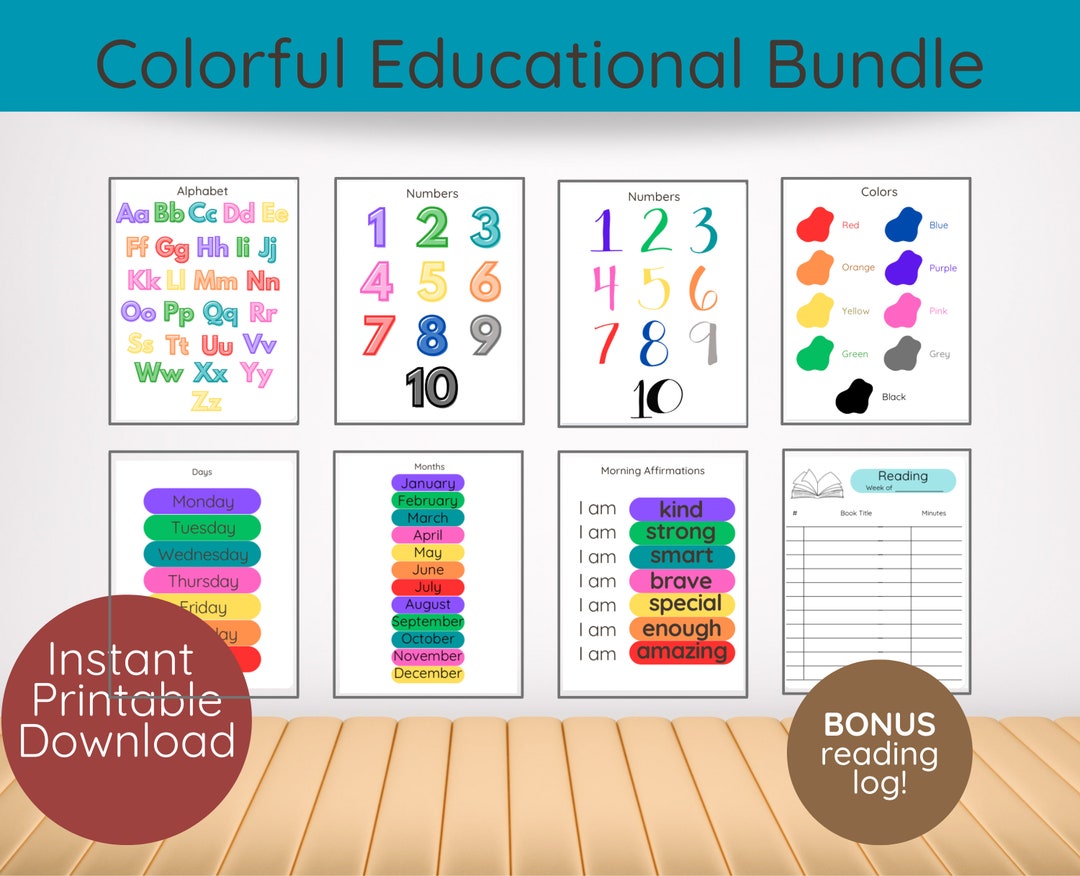 Alphabet Numbers Affirmation Days Weeks Colors Educational Colorful ...