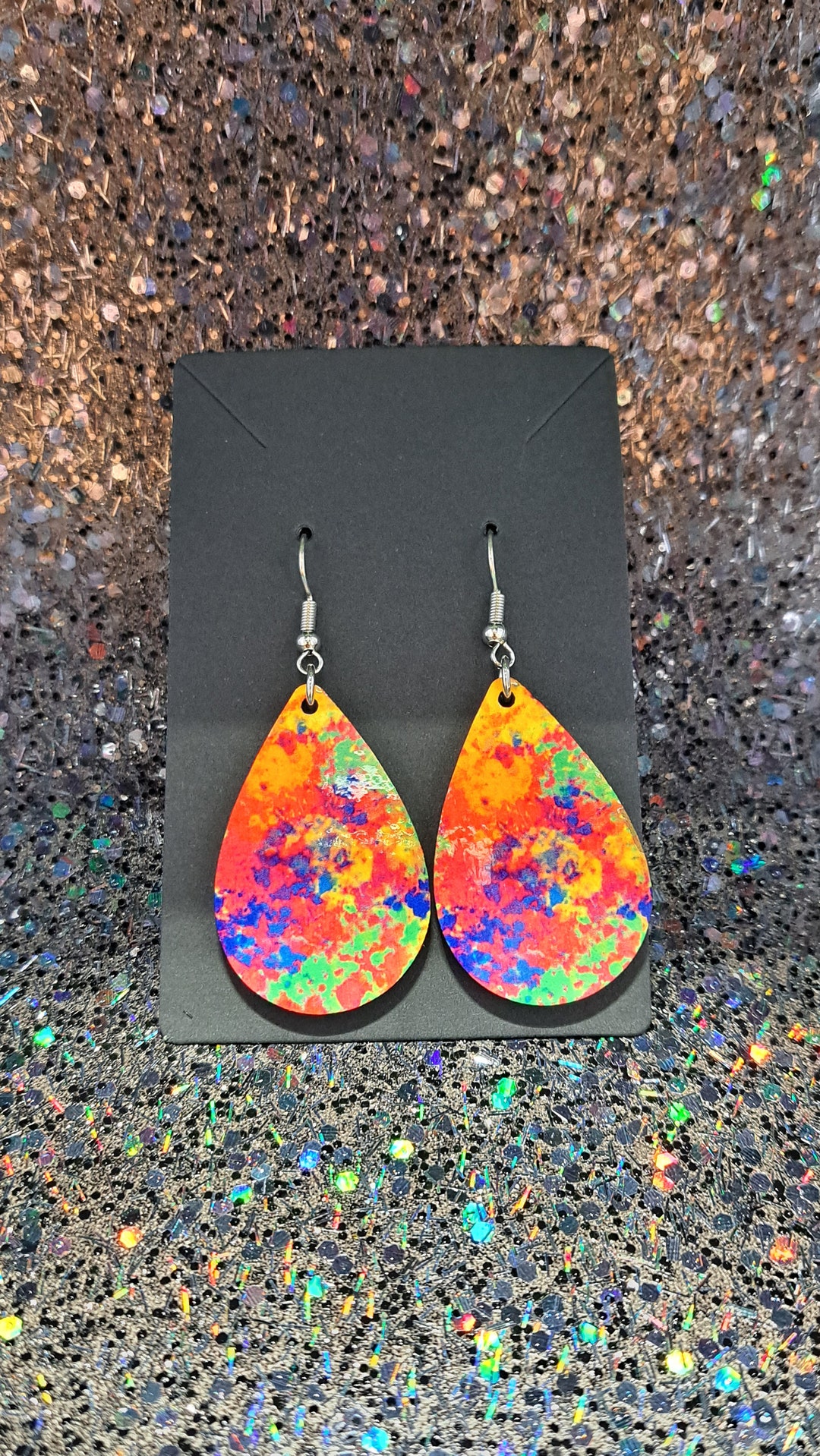 Wood Tear Color Splatter Drop Earrings - Etsy